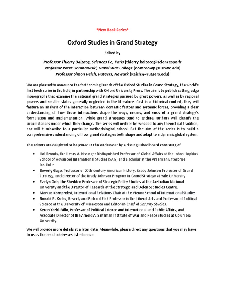 Oxford Sudies in Grand Strategy Series Announcement | PDF | Grand ...
