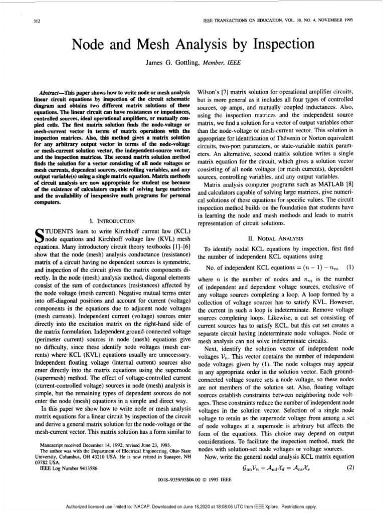 Node and Mesh Analysis by Inspection | PDF | Matrix (Mathematics ...