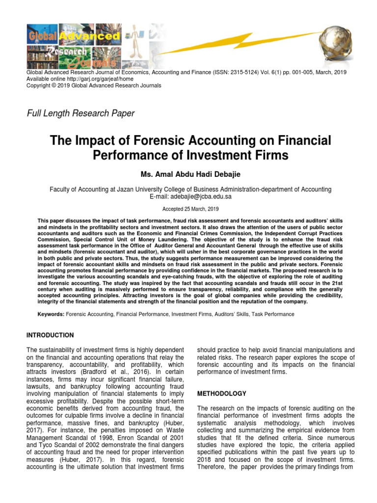 The Impact of Forensic Accounting On Financial Performance of ...