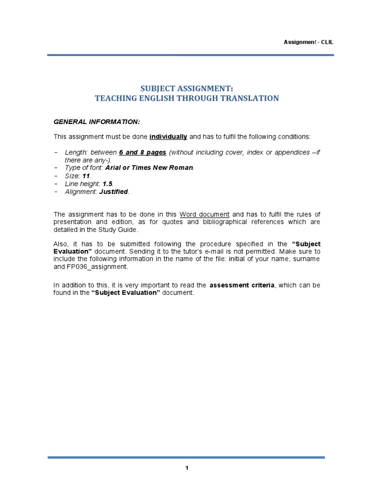 Subject Assignment: Teaching English Through Translation: General Information | PDF | European ...
