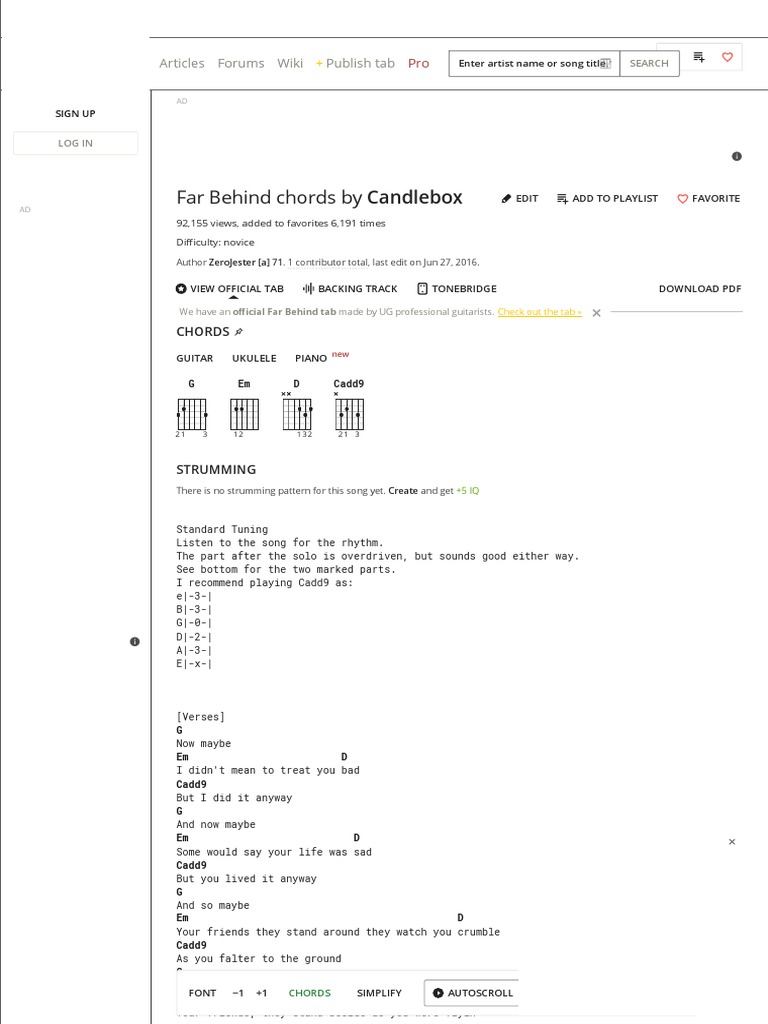 FAR BEHIND CHORDS (Ver 2) by Candlebox @ | Download Free PDF | Music ...