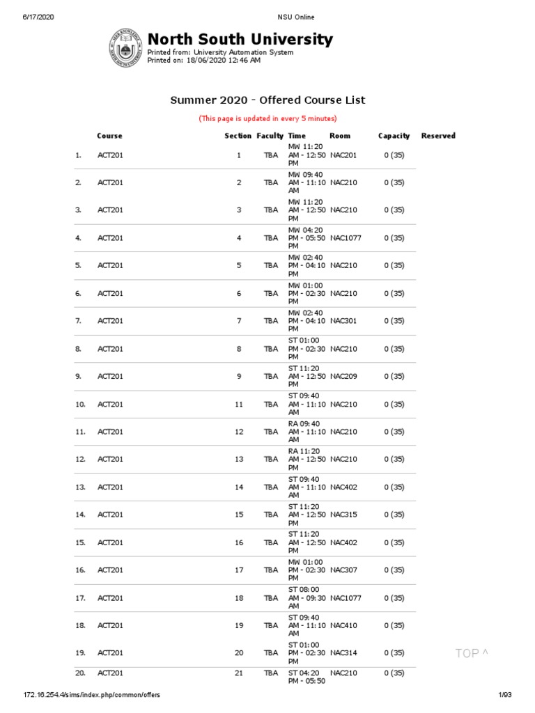 NSU Summer 2020 Course Offerings | PDF | Computing And Information ...
