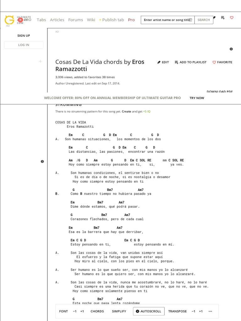 COSAS DE LA VIDA CHORDS by Eros Ramazzotti @ | PDF | Entretenimiento (general)
