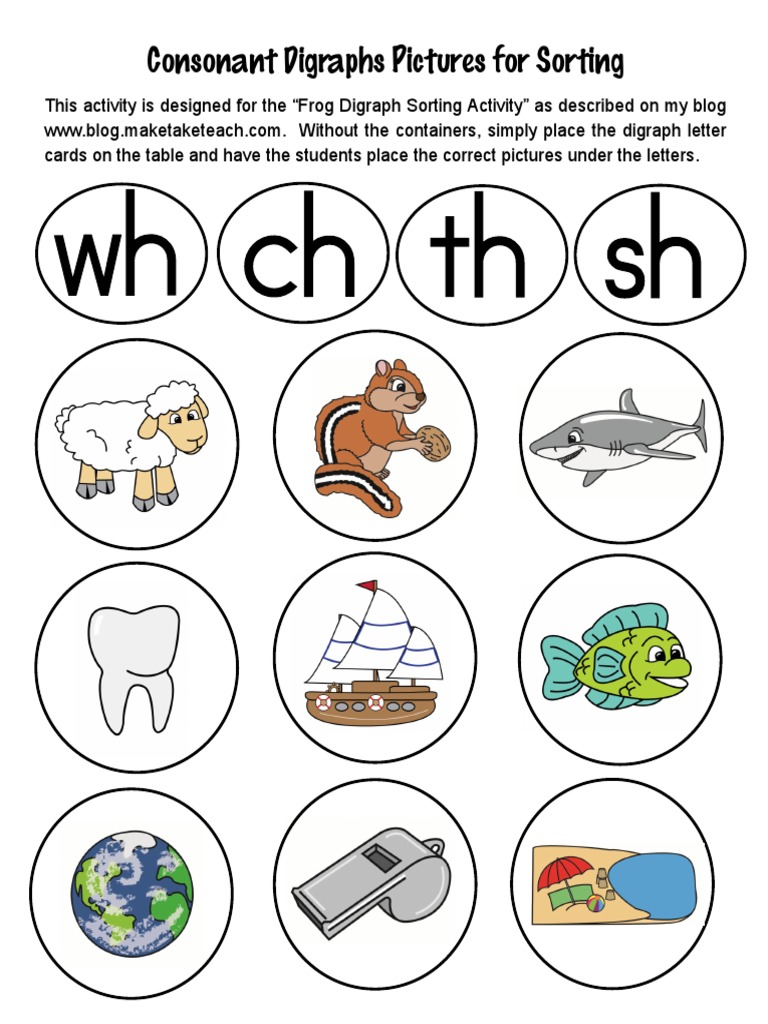 SH TH WH CH: Consonant Digraphs Pictures For Sorting | PDF