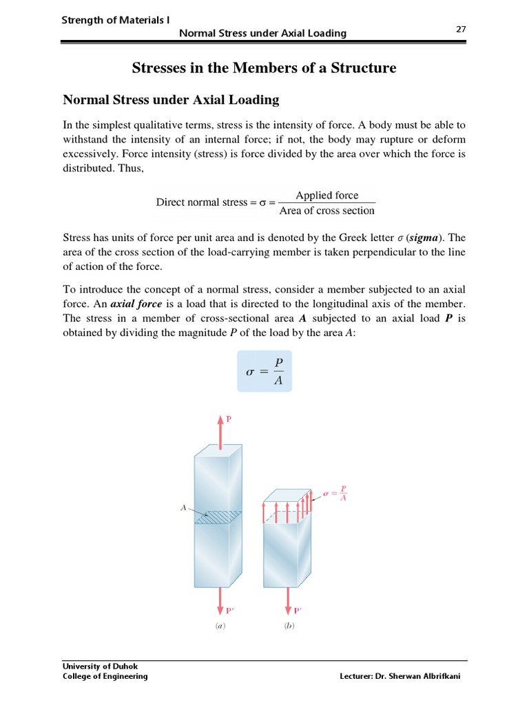 Lecture 2-Normal Stress Under Axial Loading PDF | PDF | Pascal (Unit ...