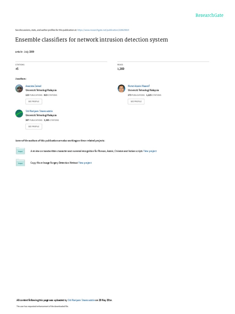Ensemble Classifiers For Network Intrusion Detection System: July 2009 | PDF | Statistical ...