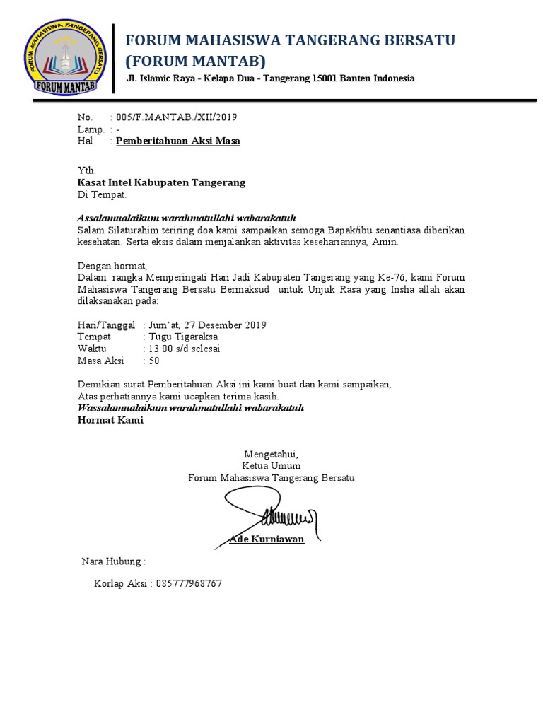 Pemberitahuan Aksi Unjuk Rasa Mahasiswa | PDF | Karier & Perkembangan