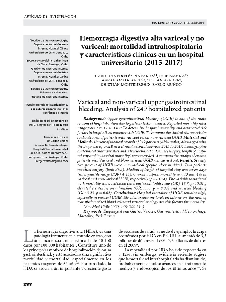 Variceal and Non-Variceal Upper Gastrointestinal Bleeding. Analysis of ...