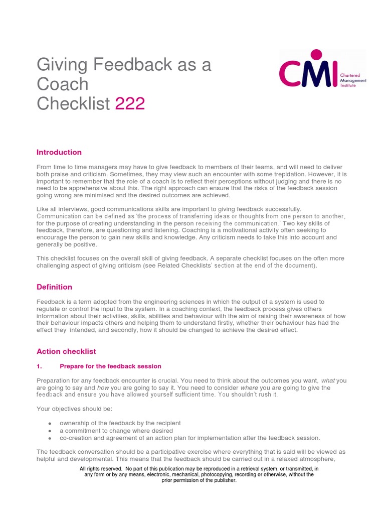 Giving Feedback As A Coach | PDF | Criticism | Feedback