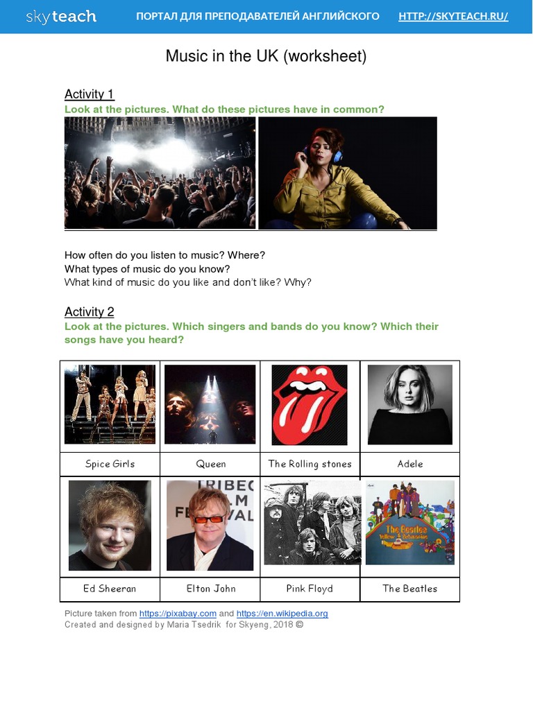 Music in The UK (Worksheet) : Activity 1 | PDF | The Beatles | John Lennon