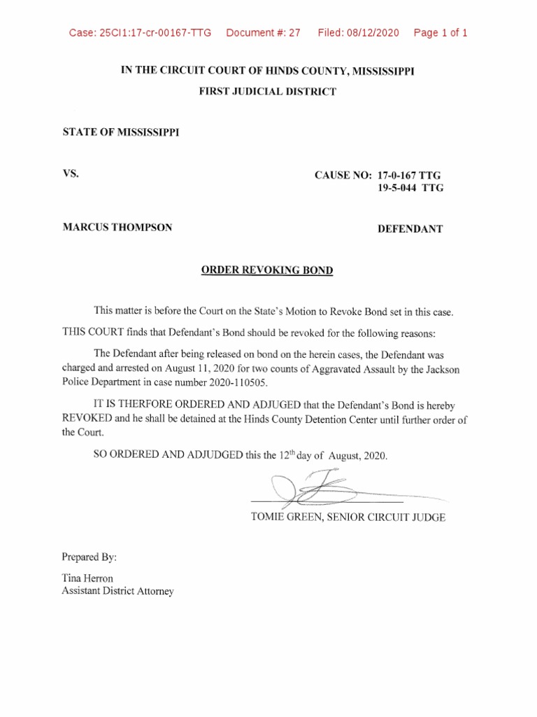 Marcus Thompson Revocation File | PDF | Bail | Criminal Procedure In ...