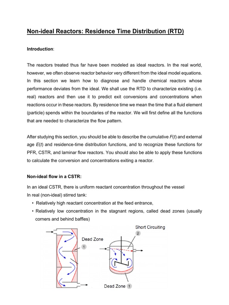 Non-Ideal Reactors: Residence Time Distribution (RTD) | PDF | Materials ...