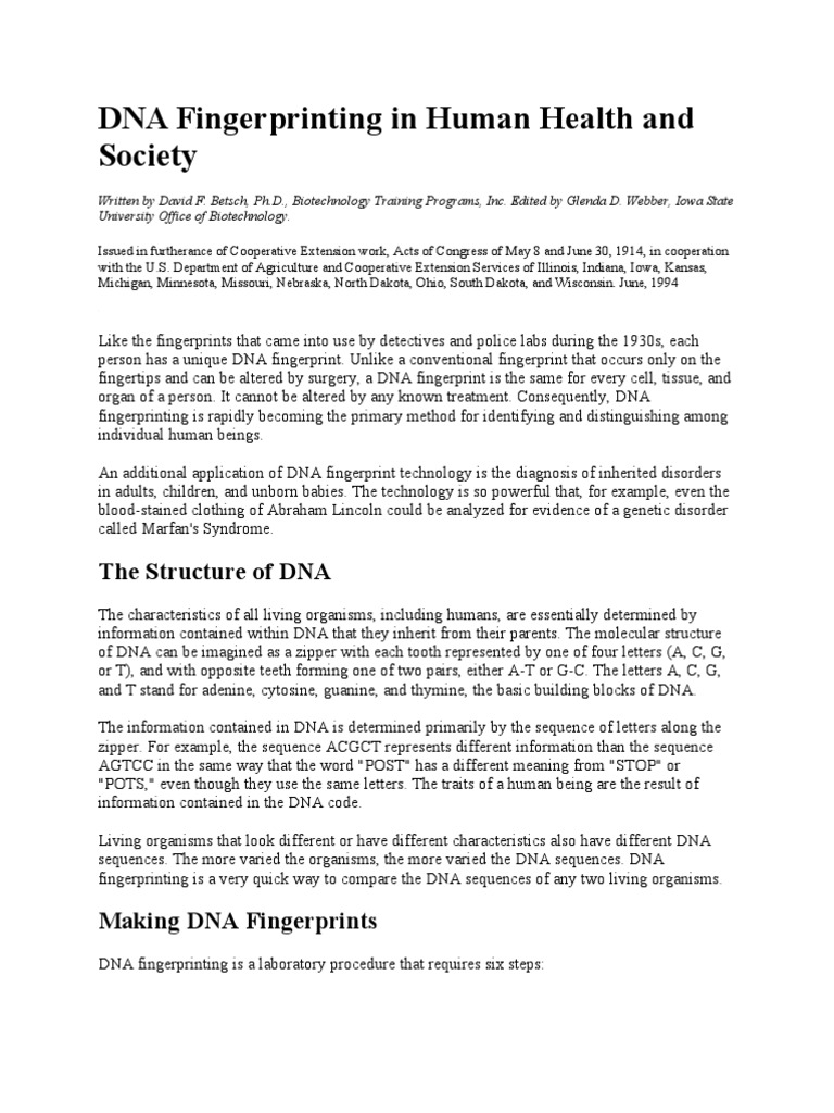 DNA Fingerprinting in Human Health and Society | PDF | Genetic Disorder ...