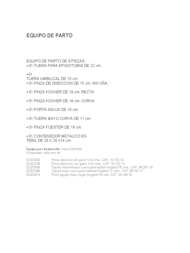 Equipo de Parto de 9 Piezas | PDF