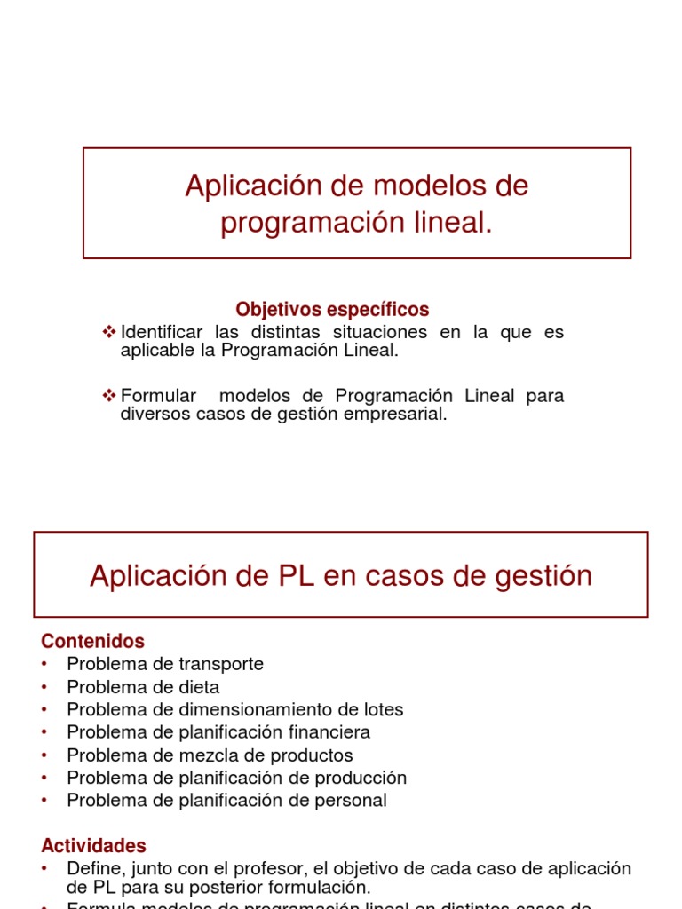Modelos de Programación Lineal en Gestión | PDF | Programación lineal ...