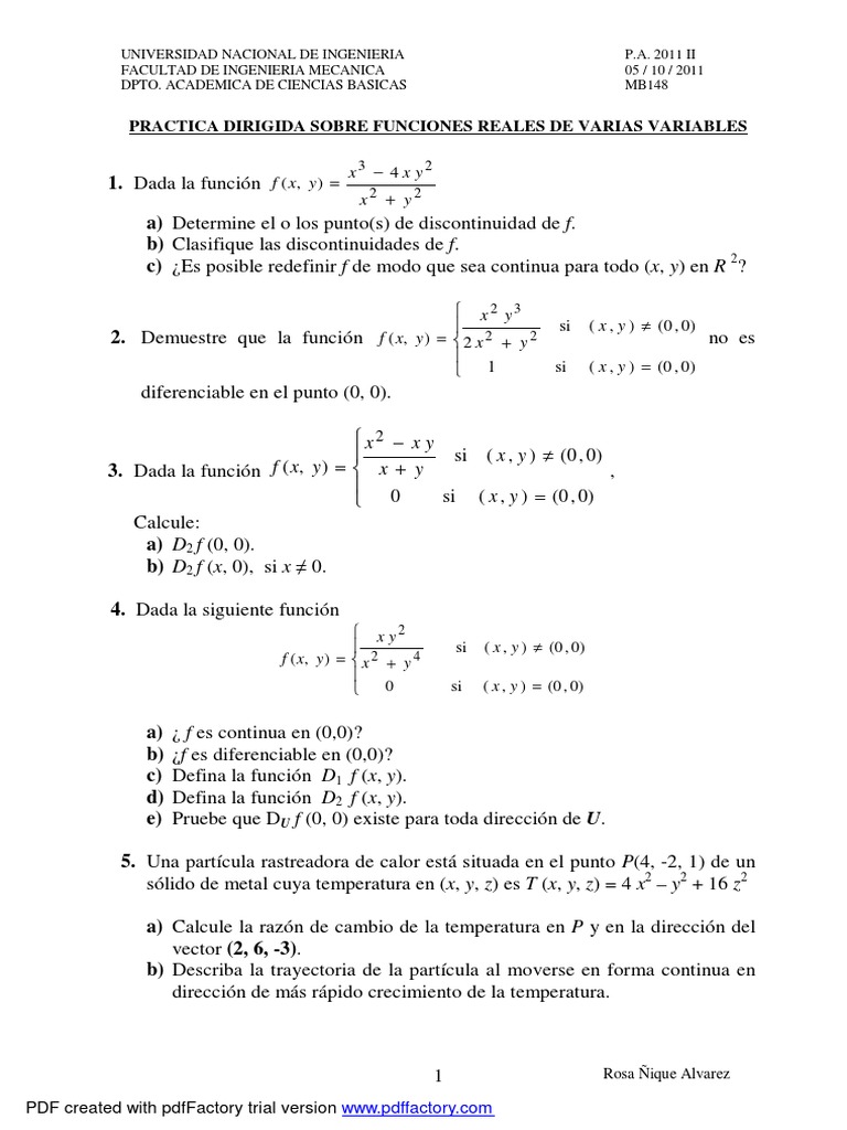 Practica Dirigida 2 Derivada Parcial y Direccional | PDF | Derivado | Curva