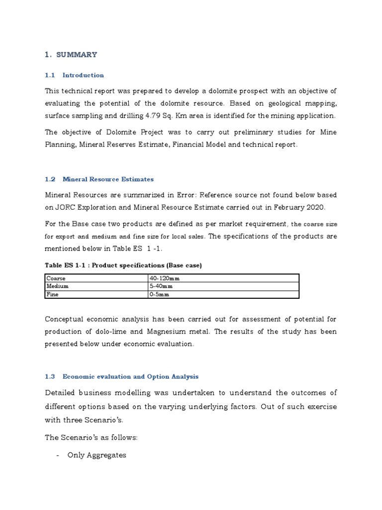 Dolomite Project Economic Viability Report | PDF | Science & Mathematics