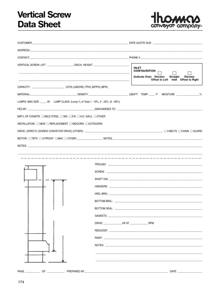 Vertical Screw Data Sheet | PDF | Elevator | Belt (Mechanical)