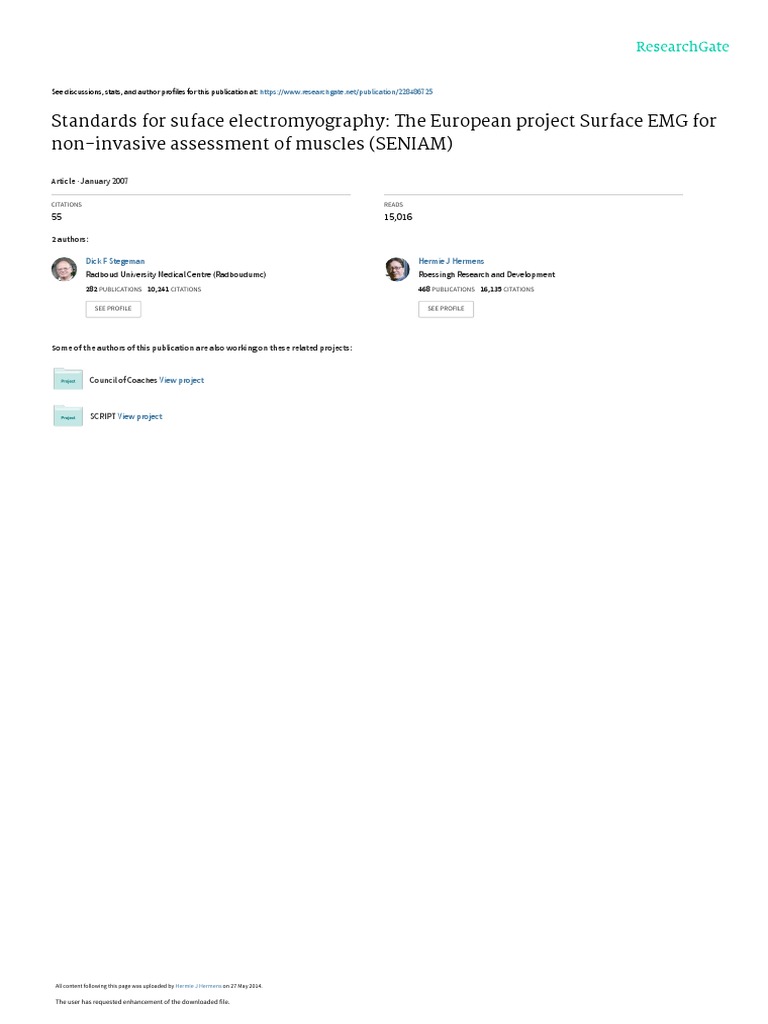 Standards For Suface Electromyography: The European Project Surface EMG ...