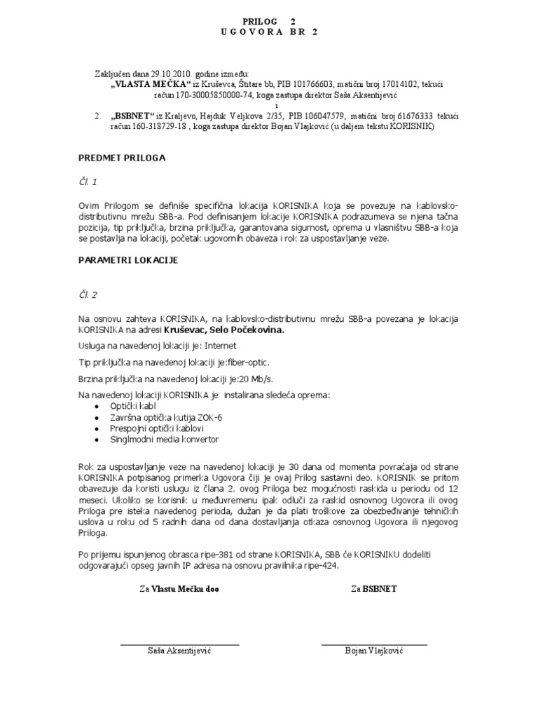 Aneks Ugovora Prilog2-2bsb | PDF