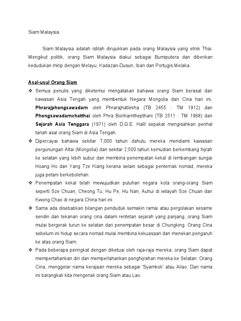 Asal Usul dan Sejarah Kaum Siam di Malaysia | PDF