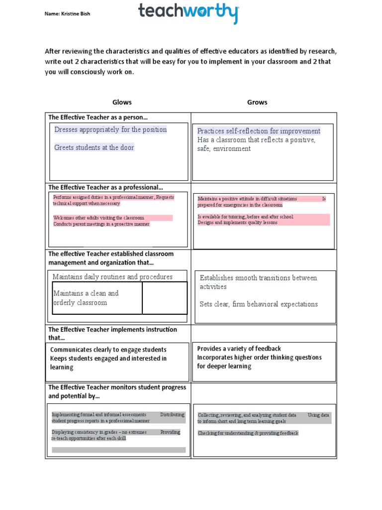 Glows and Grows | PDF | Classroom | Teachers