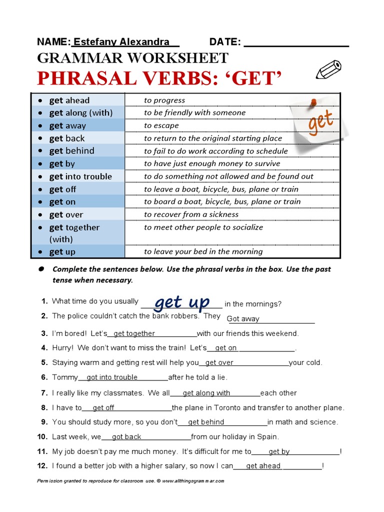 Phrasal Verb GET - Worksheet | PDF