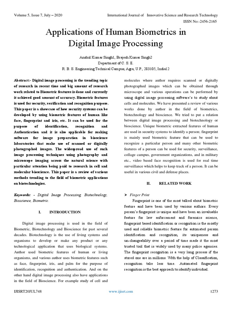 Applications Of Human Biometrics In Digital Image Processing Pdf