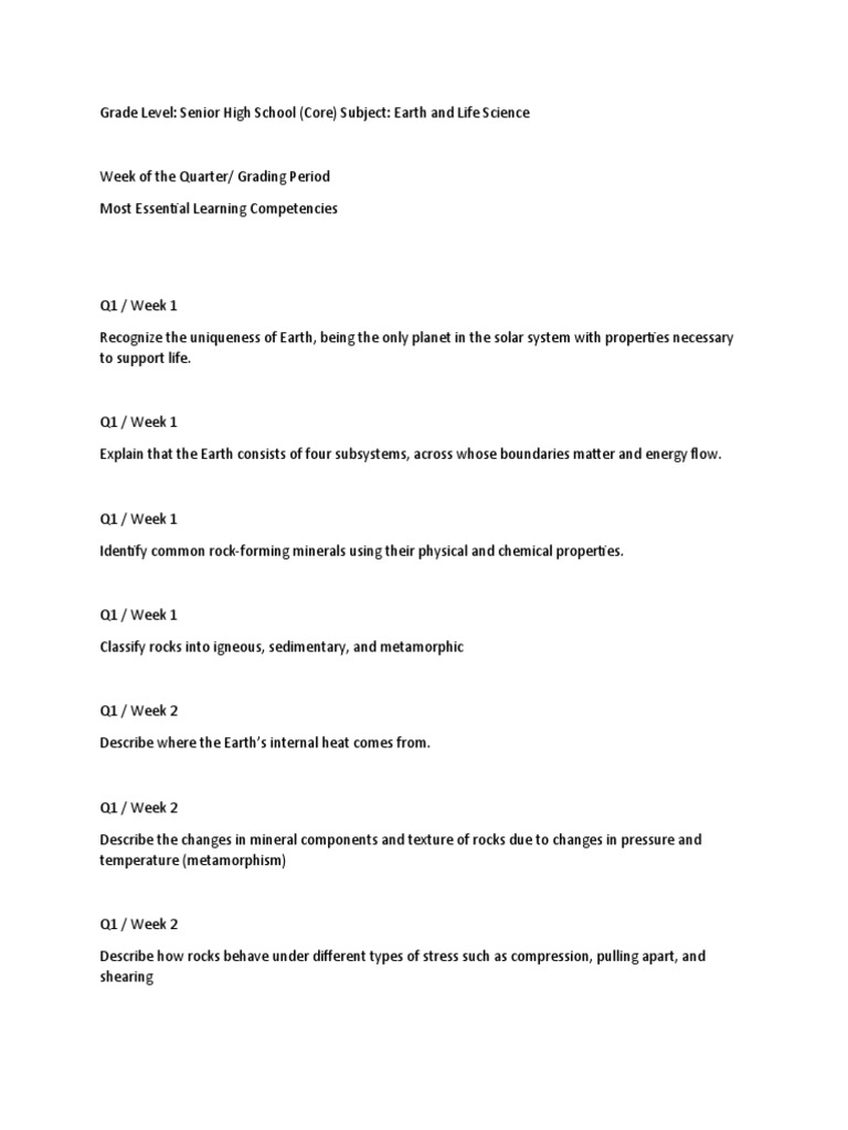 Melc Earth and Life Science | PDF | Rock (Geology) | Geology
