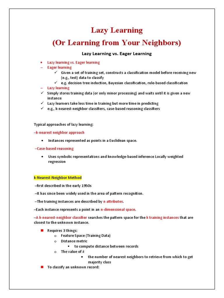 An Introduction To Lazy Learning Comparing Lazy And Eager Learning Methods With A Focus On The