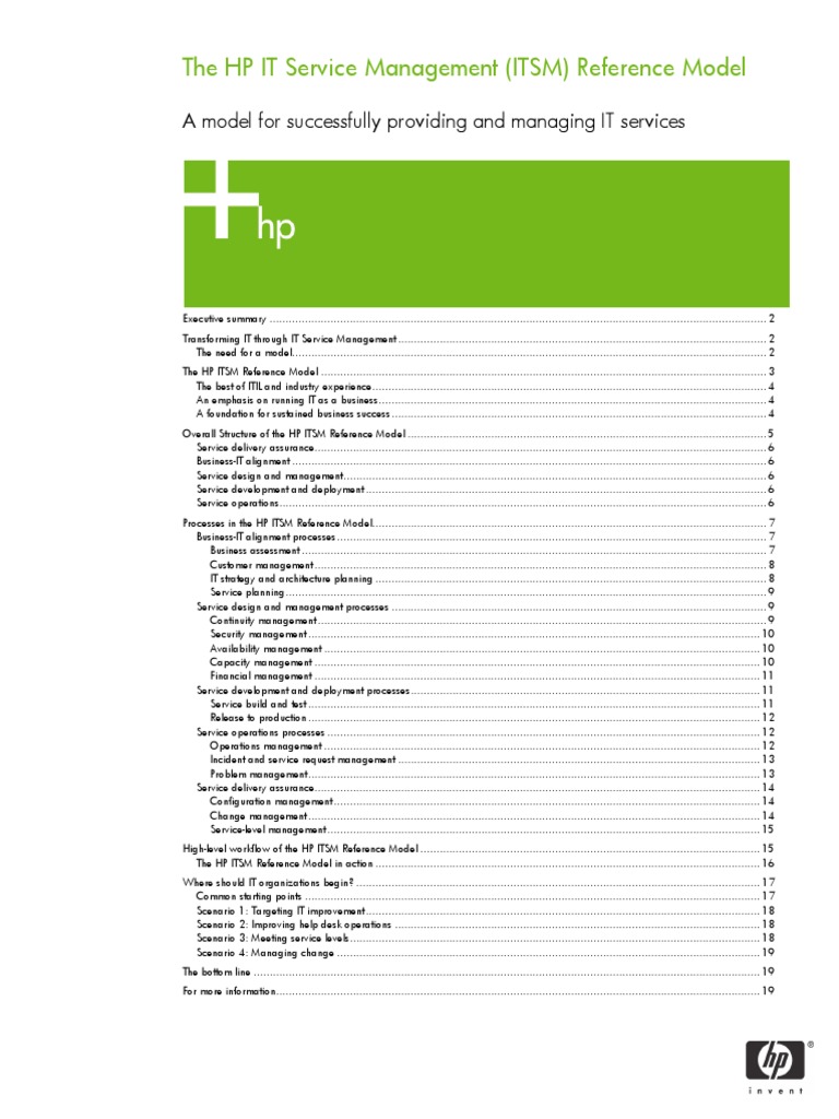 The HP IT Service Management (ITSM) Reference Model: A Model For ...