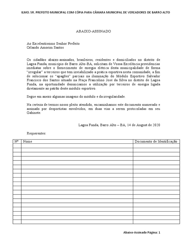 Modelo Abaixo-Assinado | PDF Modelo Abaixo-Assinado | PDF