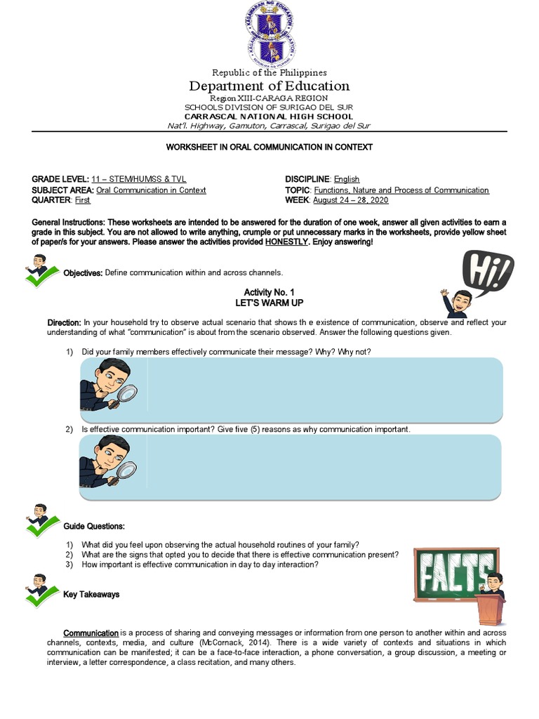 Week 1 (Worksheets) Oral Comm | PDF | Nonverbal Communication ...