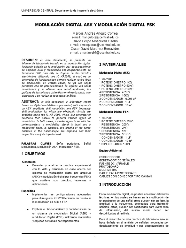 Modulación ASK y FSK con XR2206 | PDF | Modulación | Ingeniería en ...