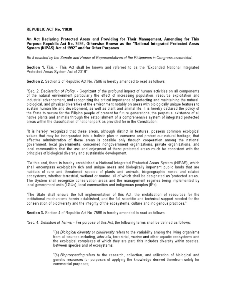 RA 11038 - NIPAS Act | PDF | Environmental Impact Assessment | Biodiversity
