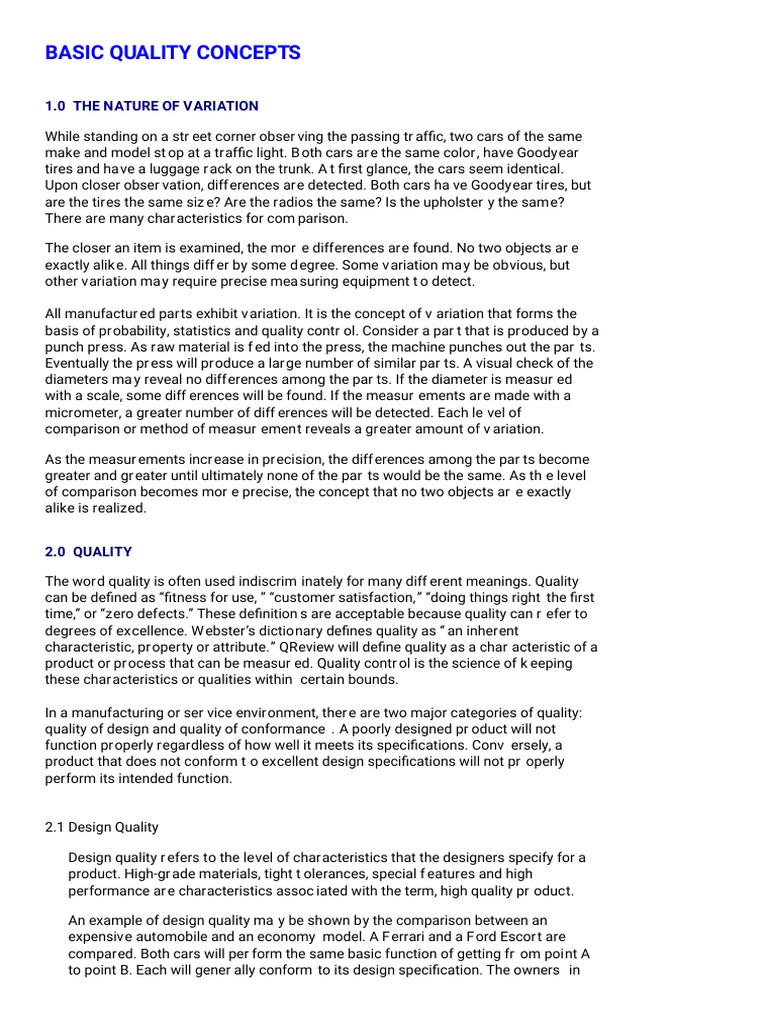 Basic Quality Concepts PDF | PDF | Iso 9000 | Statistics