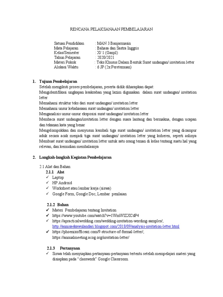 RPP Invitation Kelas X Peminatan | PDF