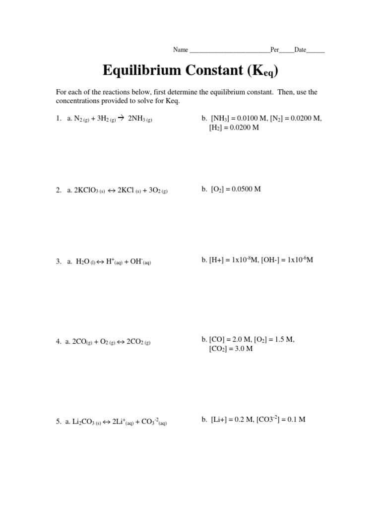 Keq Equilibrium Constant | PDF
