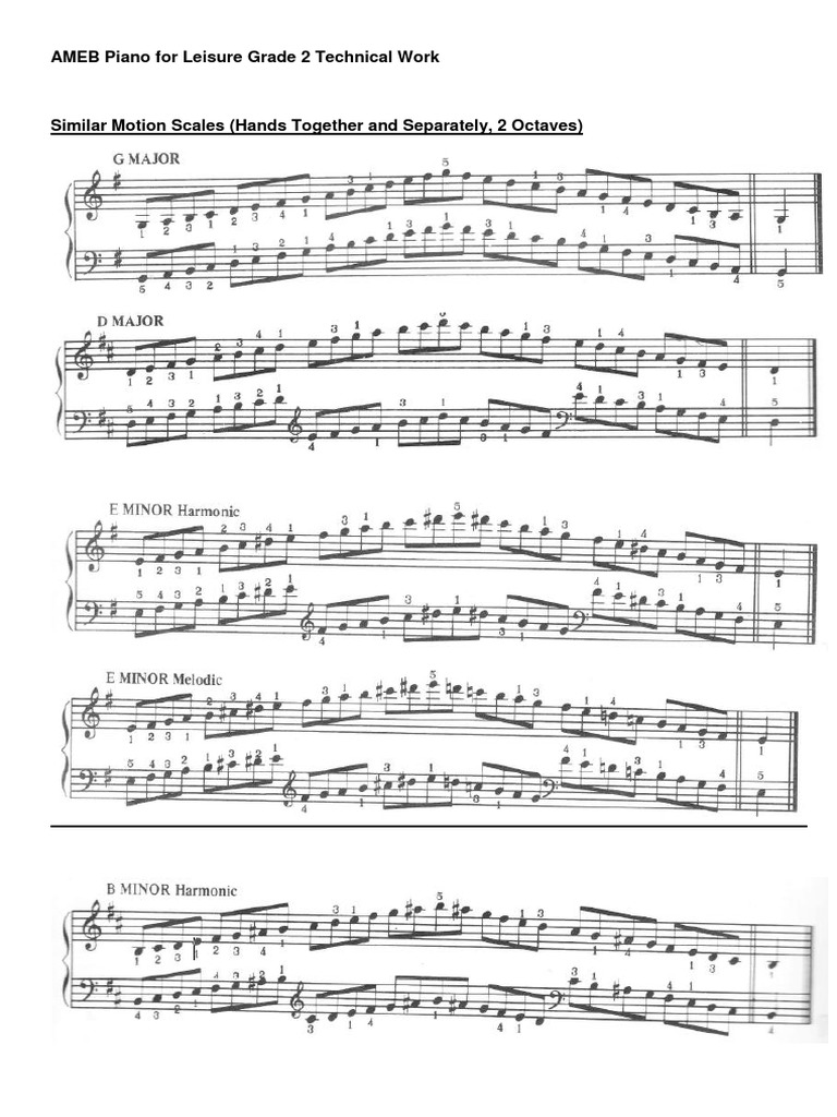 AMEB Piano For Leisure Grade 2 Scales Sheet PDF | PDF