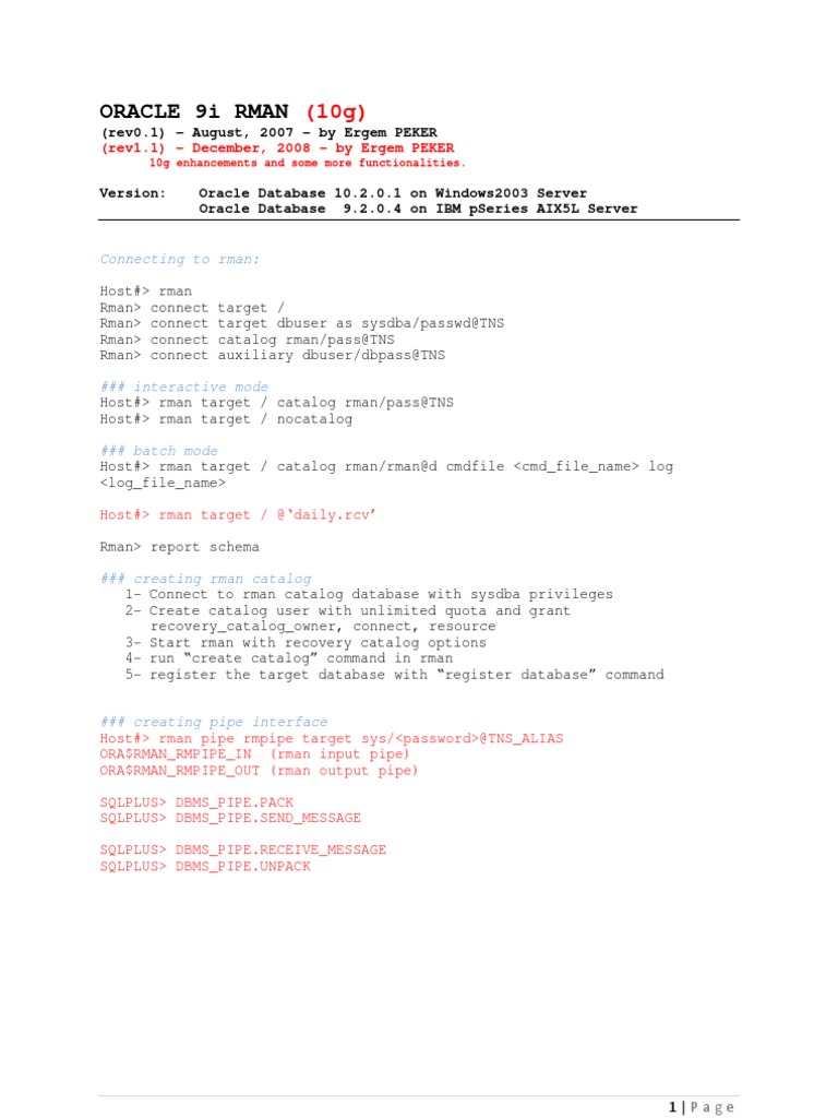 Oracle RMAN | PDF | Backup | Oracle Database Oracle RMAN | PDF | Backup | Oracle Database