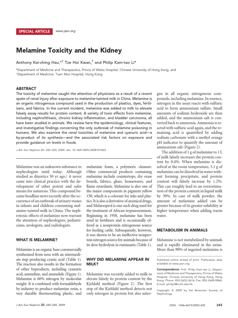 Melamine Toxicity and The Kidney: Special Article | PDF | Kidney ...