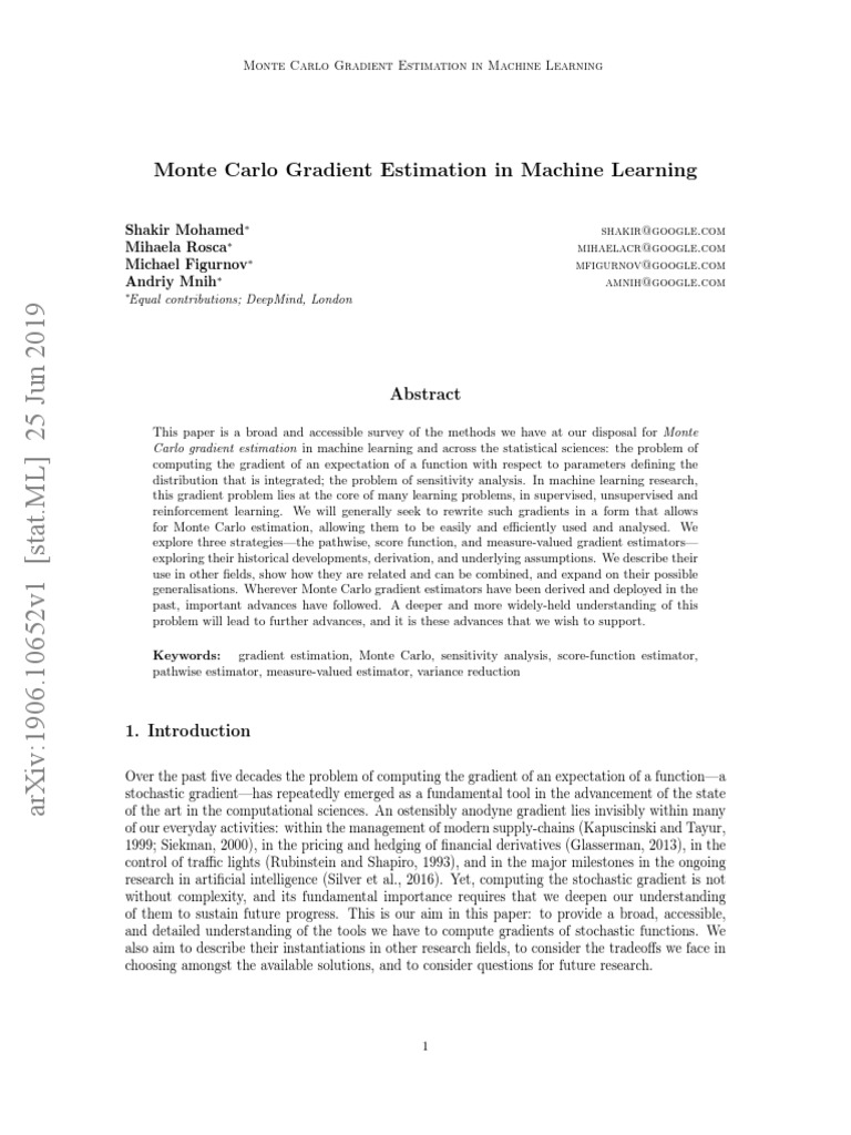 Monte Carlo Gradient Estimation PDF | PDF | Estimator | Bias Of An ...