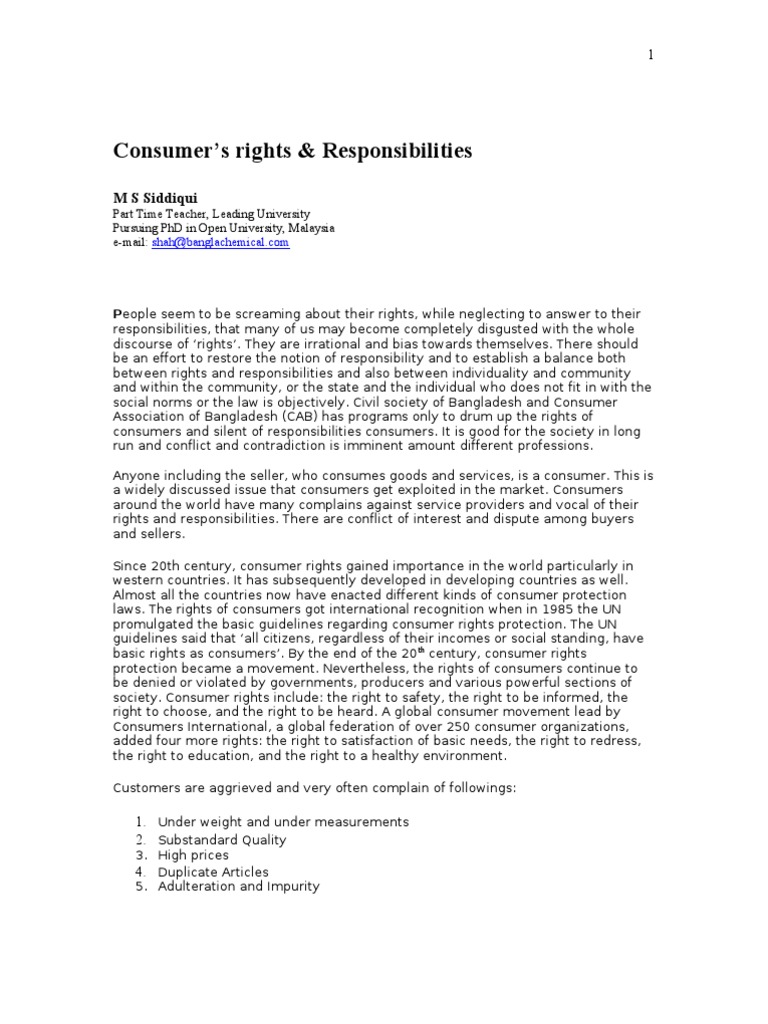 Consumers Rights and Responsibilities | PDF | Consumer Protection | Lawsuit