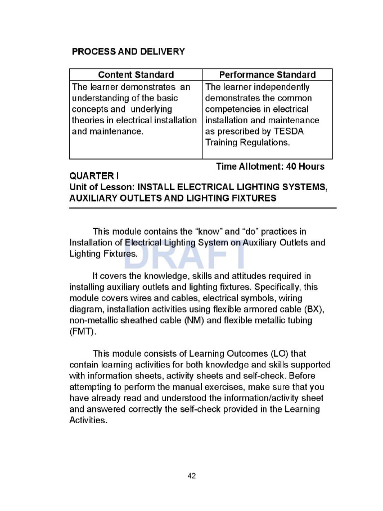 Grade 12 EIM Module 1 - Install Electrical Lighting Systems, Auxiliary ...