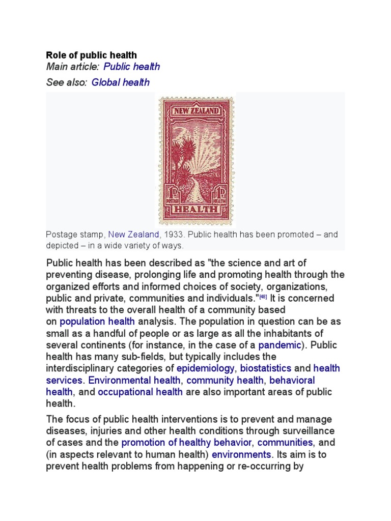 Role of Public Health | PDF | Public Health | Health Sciences