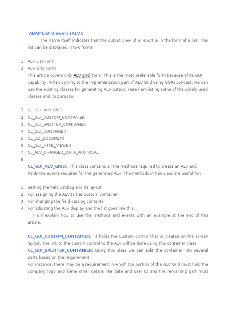 Abap List Viewers Alv Pdf Class Computer Programming Object 0791