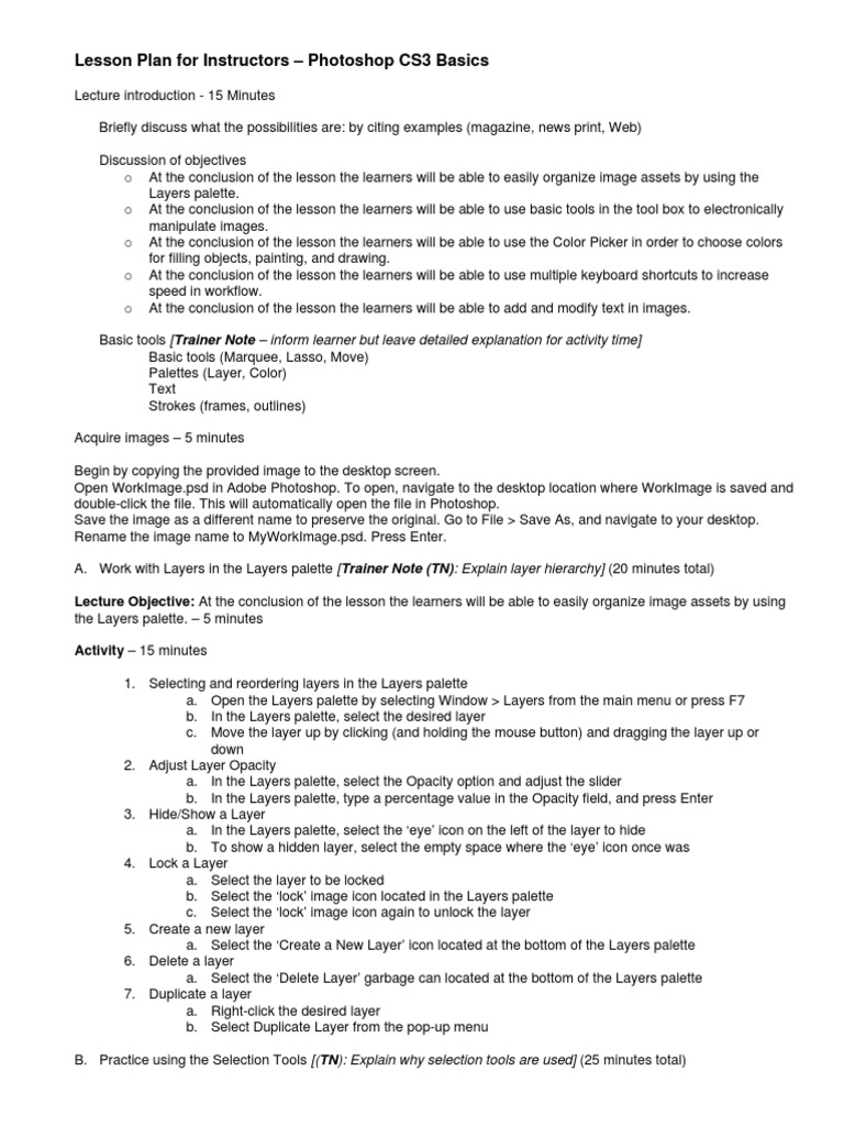 PhotoshopCS3 Instructor Lesson Plan | PDF | Adobe Photoshop | Human ...