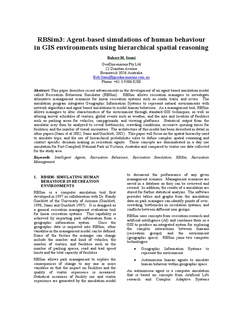 Rbsim3: Agent-Based Simulations of Human Behaviour in Gis Environments Using Hierarchical ...
