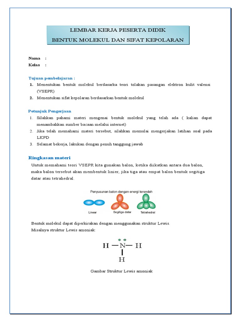 LKPD Bentuk Molekul Dan Sifat Kepolaran | PDF