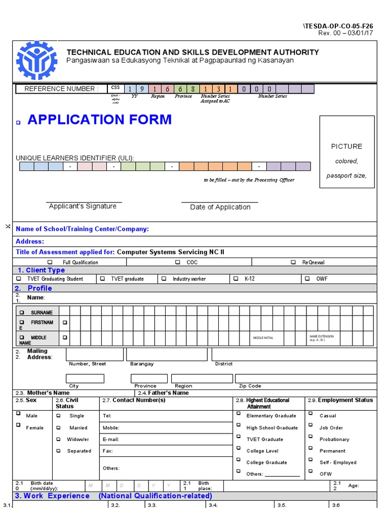 TESDA Assessment Form for NC II | PDF | Vocational Education | Behavior ...